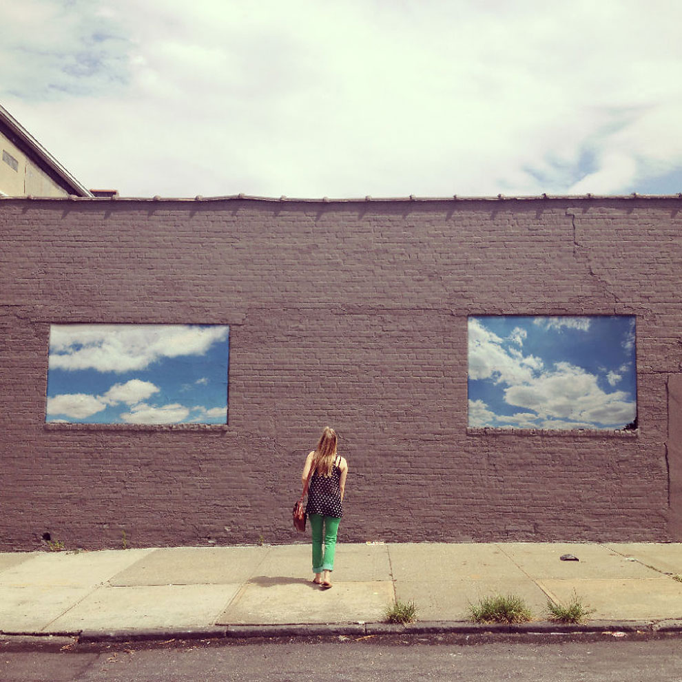 A Street Artist Puts Cloud Prints On Buildings To Brighten City Streets ...