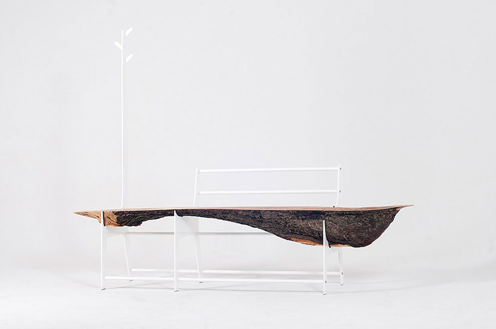 This Minimal Trunk Bench By Cradle Design Studio Uses Misfit Tree Parts ...