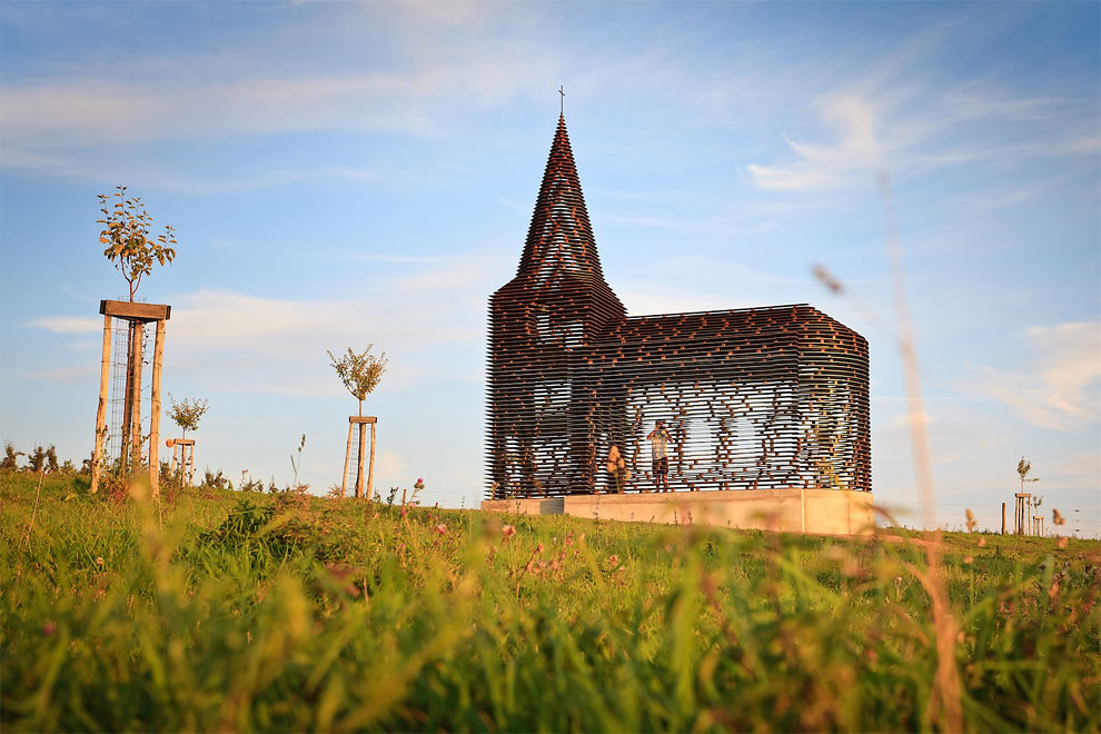 Stunning See-through Church Is Made From Stacked Weathered Steel ...