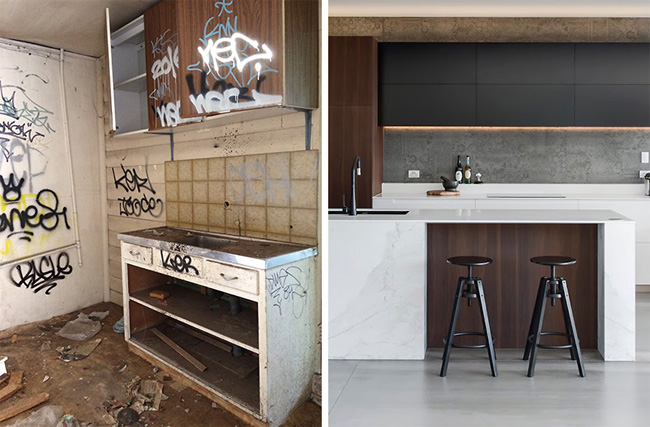 See How This Dilapidated Graffiti Filled Kitchen Got Transformed Into A ...