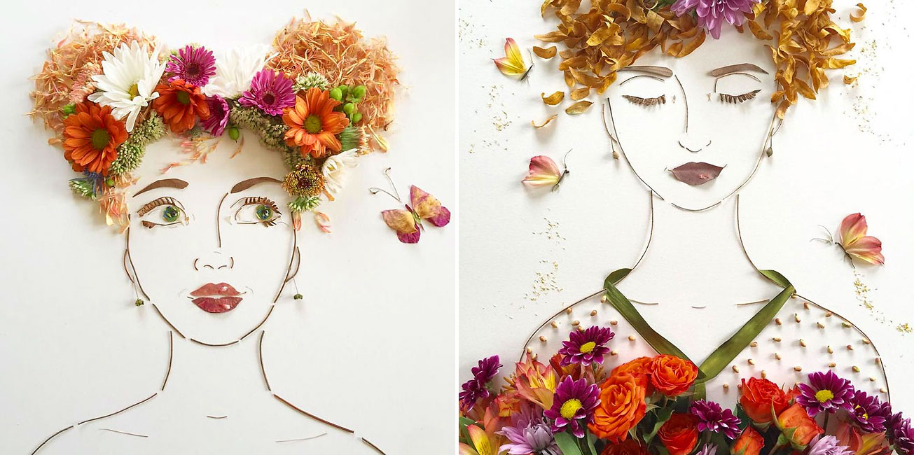 Artist Duo Uses Twigs And Flowers To Create Intricate Portraits Out Of ...