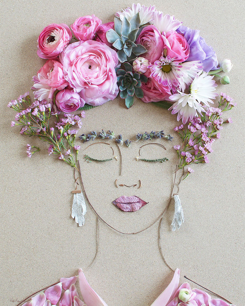 Artist Duo Uses Twigs And Flowers To Create Intricate Portraits Out Of ...