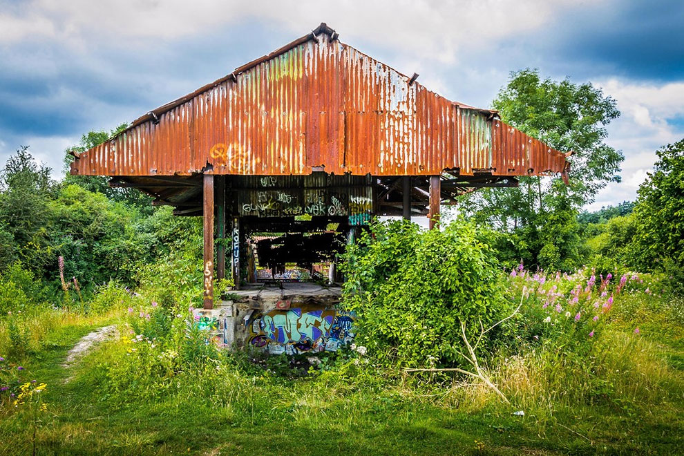Series Of Shots Show The Abandoned Bare Steel Infrastructure Of The ...