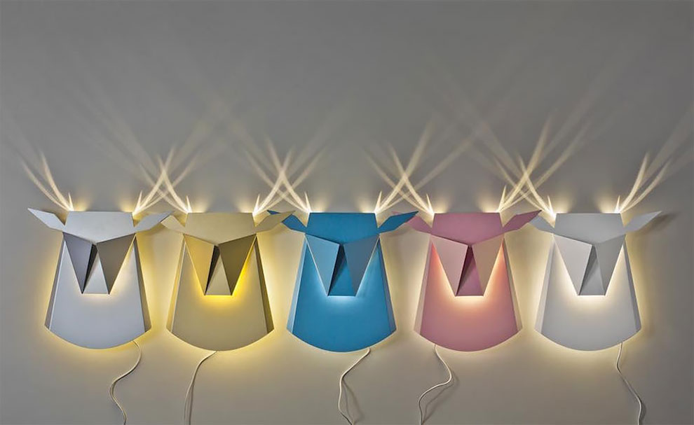 Origami Aluminum Lamps Project Feathers And Antlers When Illuminated ...