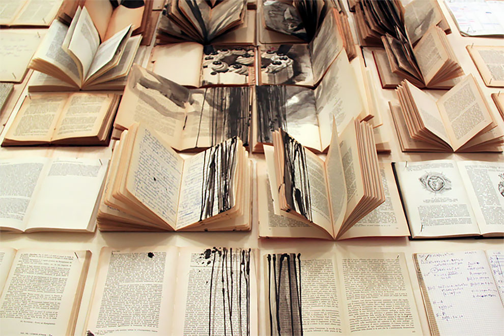 Fragmented Ink Paintings On Arrays Of Vintage Books By Ekaterina ...