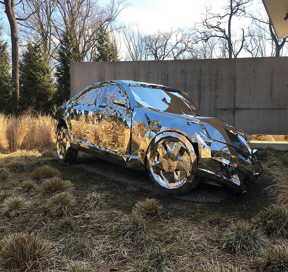 A Wrecked Luxury Car Built From Over 12,000 Reflective Steel Parts ...