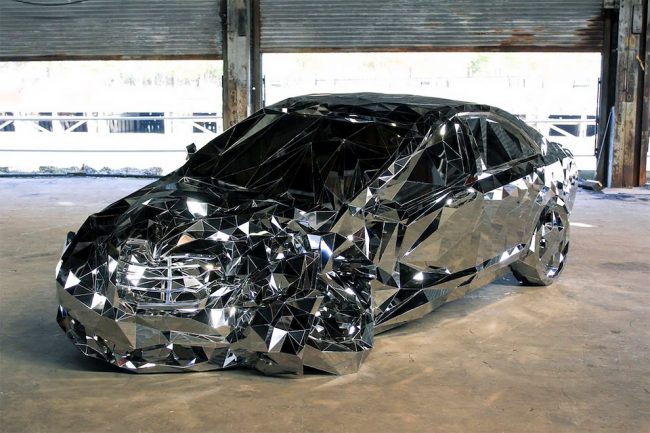 A Wrecked Luxury Car Built From Over 12,000 Reflective Steel Parts ...