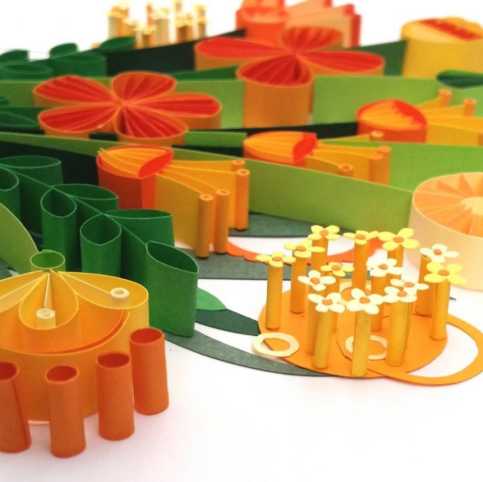 Colorful Paper Quilled Florals Burst From Delicate Line Drawings ...