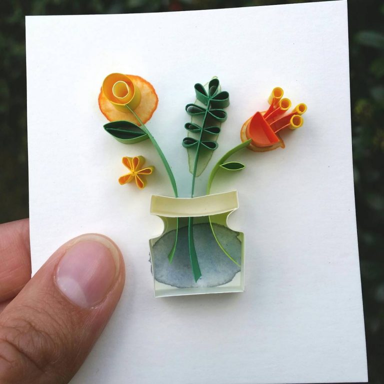 Colorful Paper Quilled Florals Burst From Delicate Line Drawings ...