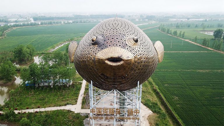 An Aerial View Of The 90-Meter-Long Puffer Fish Tower In East China ...
