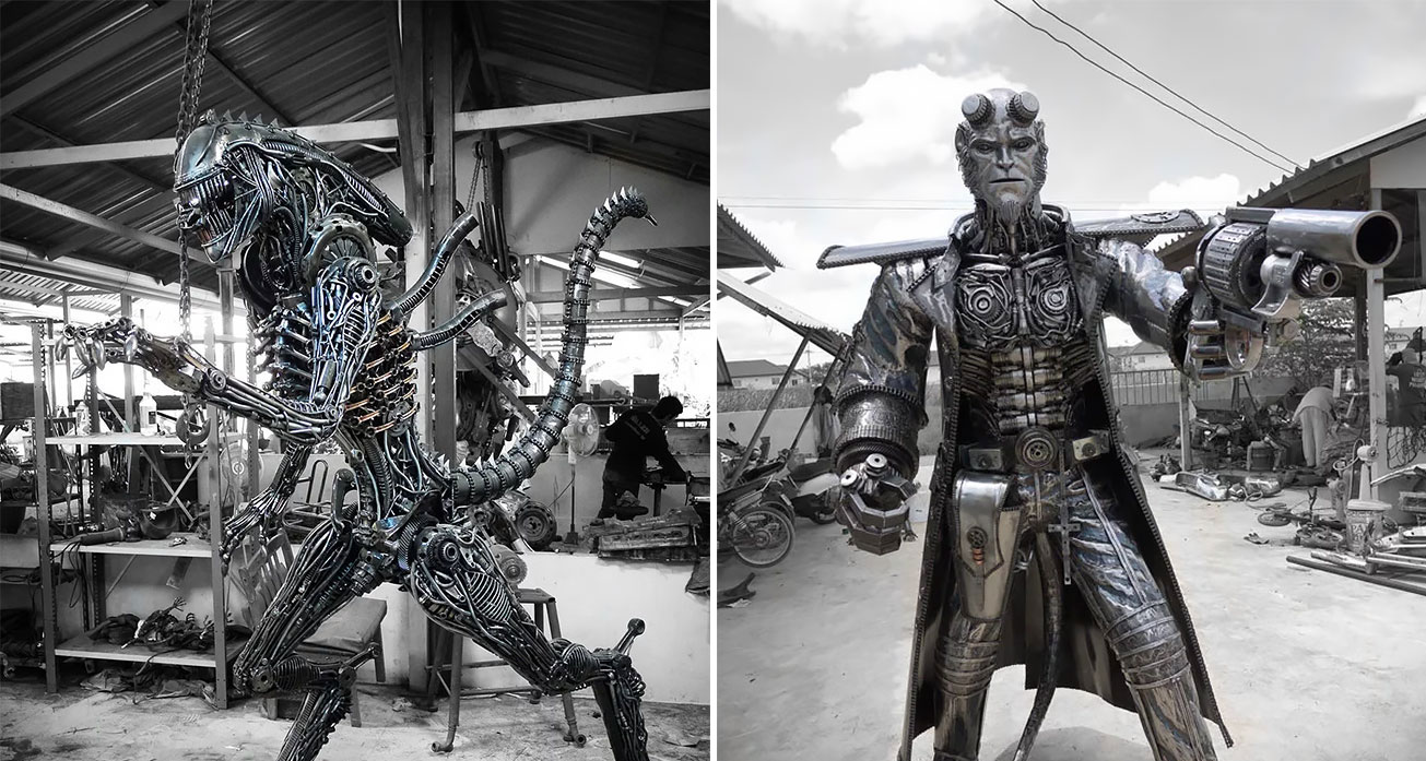 Artists Upcycle Metal Scrap Into Fantastic Sculptures Of Famous Movie ...