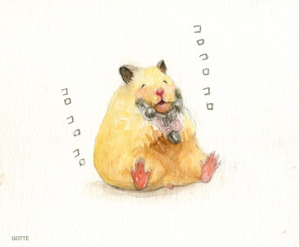 Japanese Artist Paints Adorable Watercolours Of Pet Hamster Doing Human ...