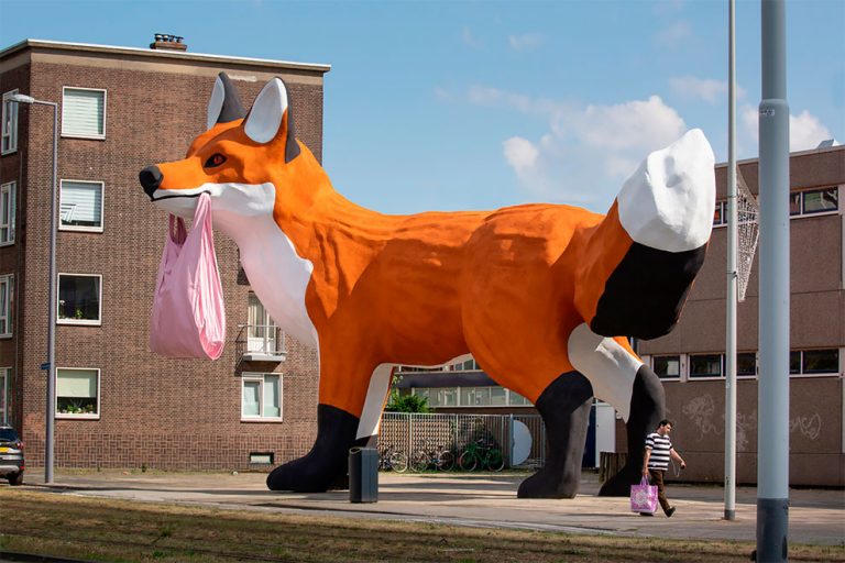 A Giant Red Fox By Artist Florentijn Hofman Towers Over Rotterdam ...