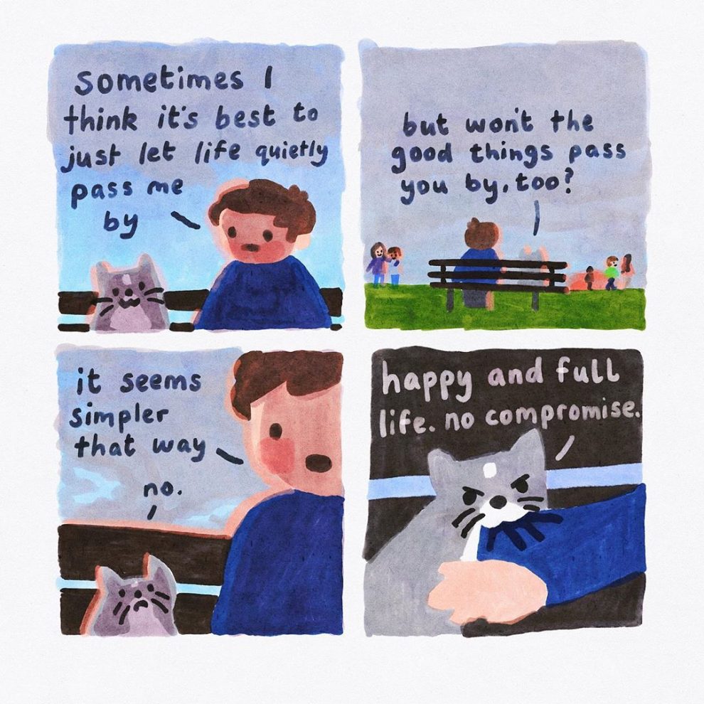 Artist Draws Wholesome Watercolor Comics Where A Cat Is Giving Out ...