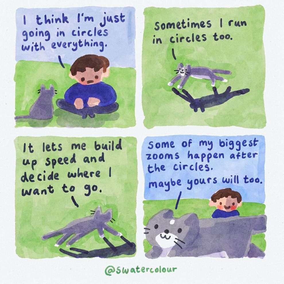 Artist Draws Wholesome Watercolor Comics Where A Cat Is Giving Out ...