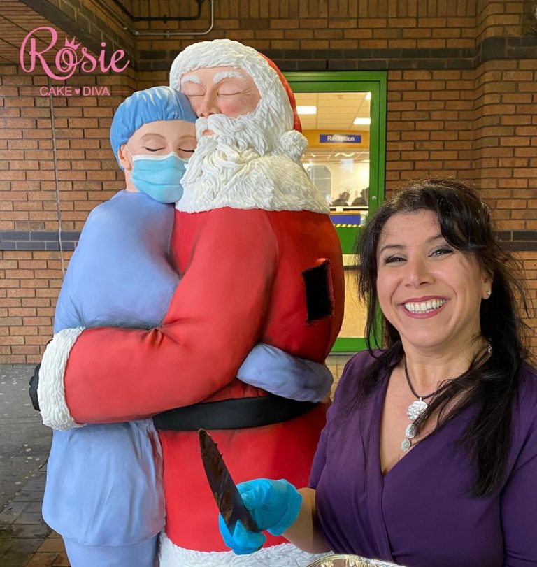 Baker Creates a Stunning 6ft Cake of Father Christmas Hugging an NHS ...