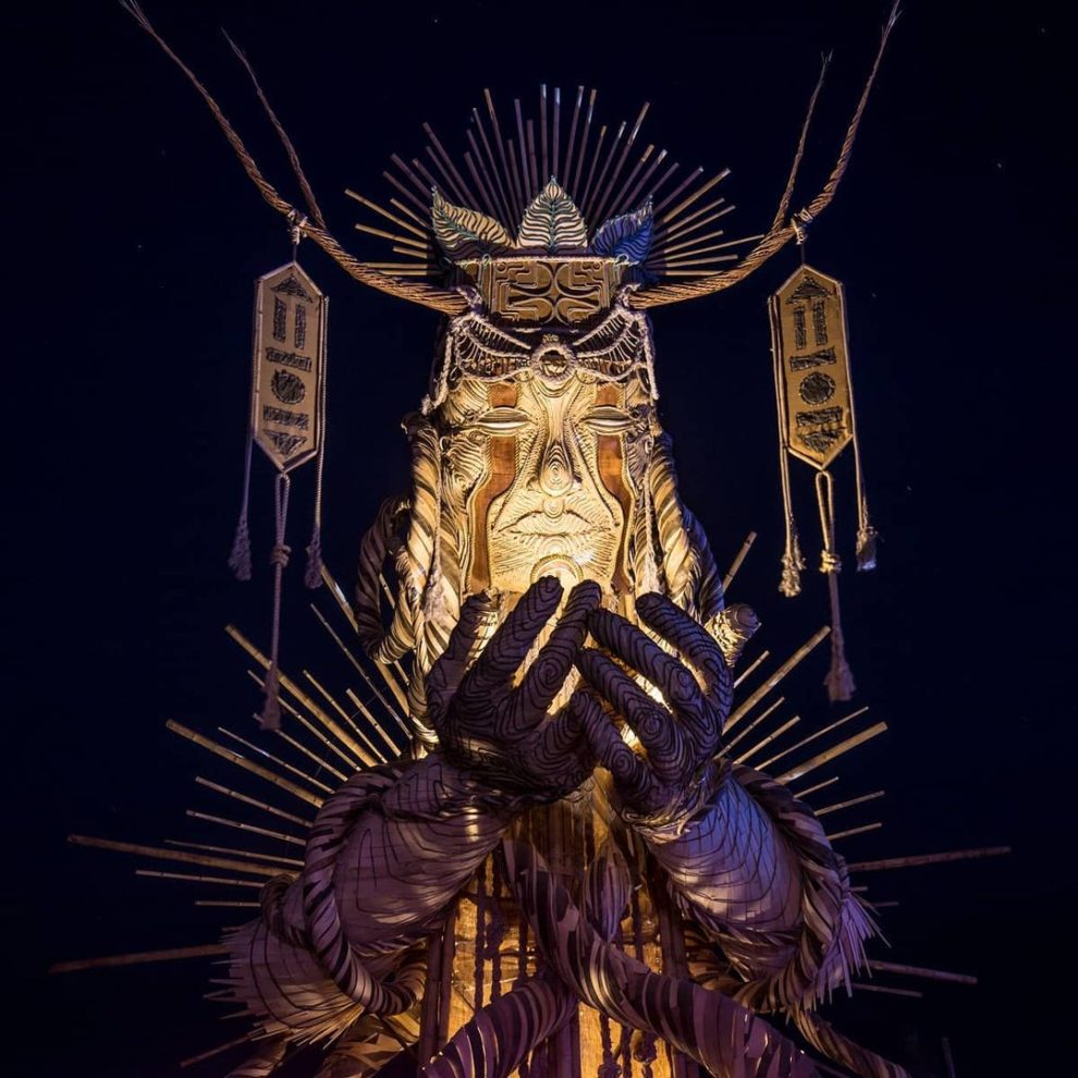 Giant Sculpture Of A Woman Opening Her Chest To Reveal A Fern-Covered ...