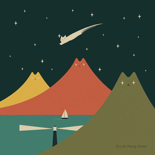 Artist Makes Minimal Illustrations That Blend Cats Into Landscapes And ...
