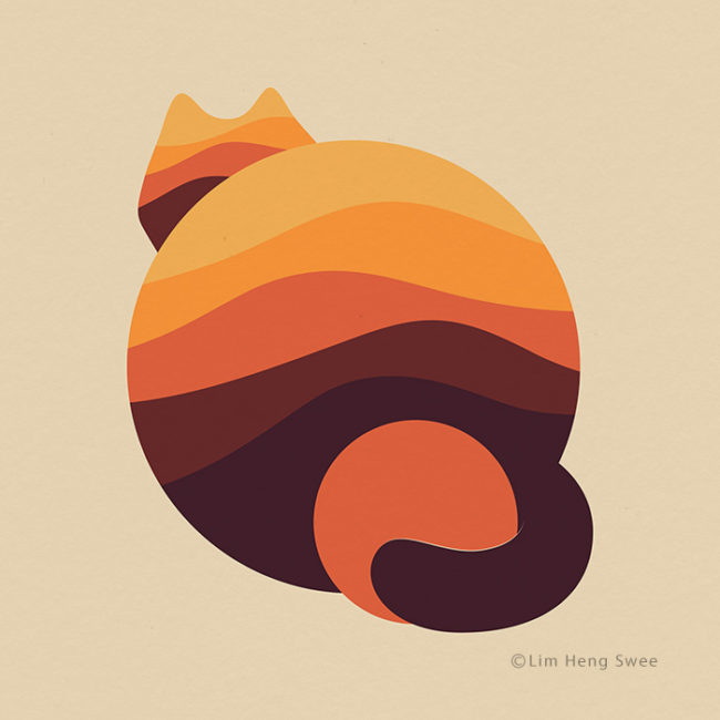 Artist Makes Minimal Illustrations That Blend Cats Into Landscapes And ...