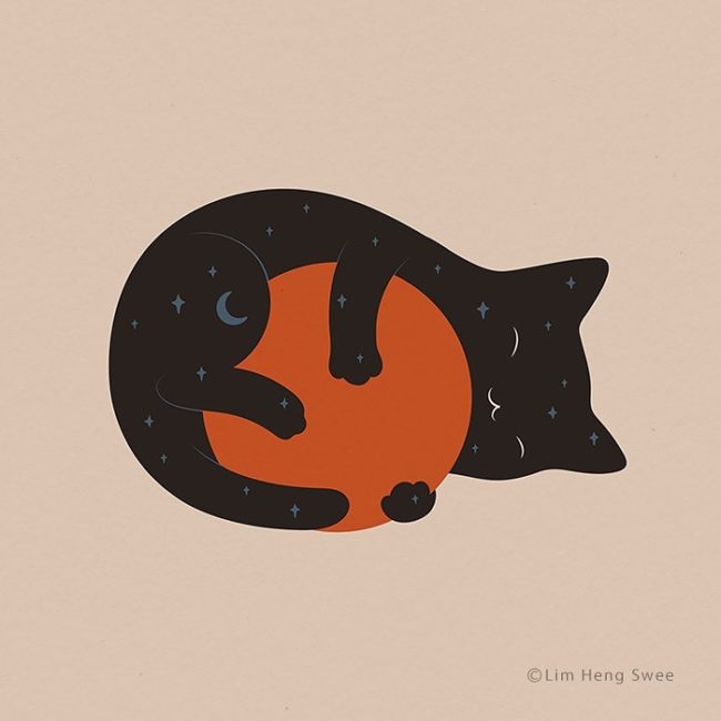 Artist Makes Minimal Illustrations That Blend Cats Into Landscapes And ...