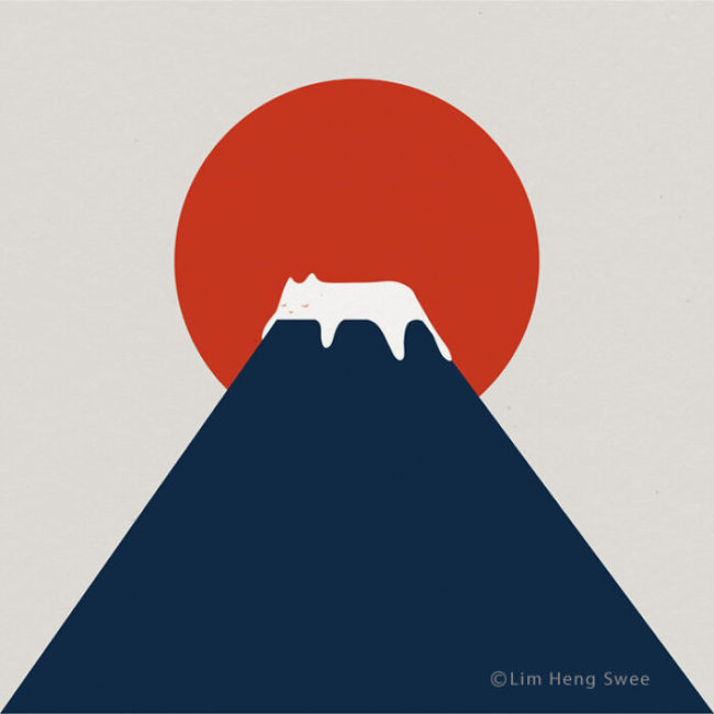 Artist Makes Minimal Illustrations That Blend Cats Into Landscapes And ...