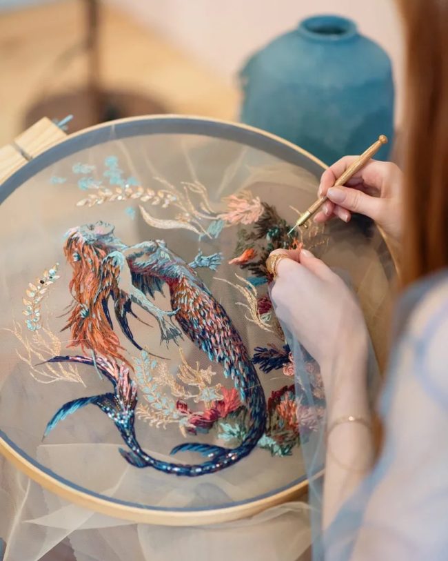 Self-Taught Artist Uses a Unique, Personalized Art Technique of Embroidery on Tulle Fabrics ...