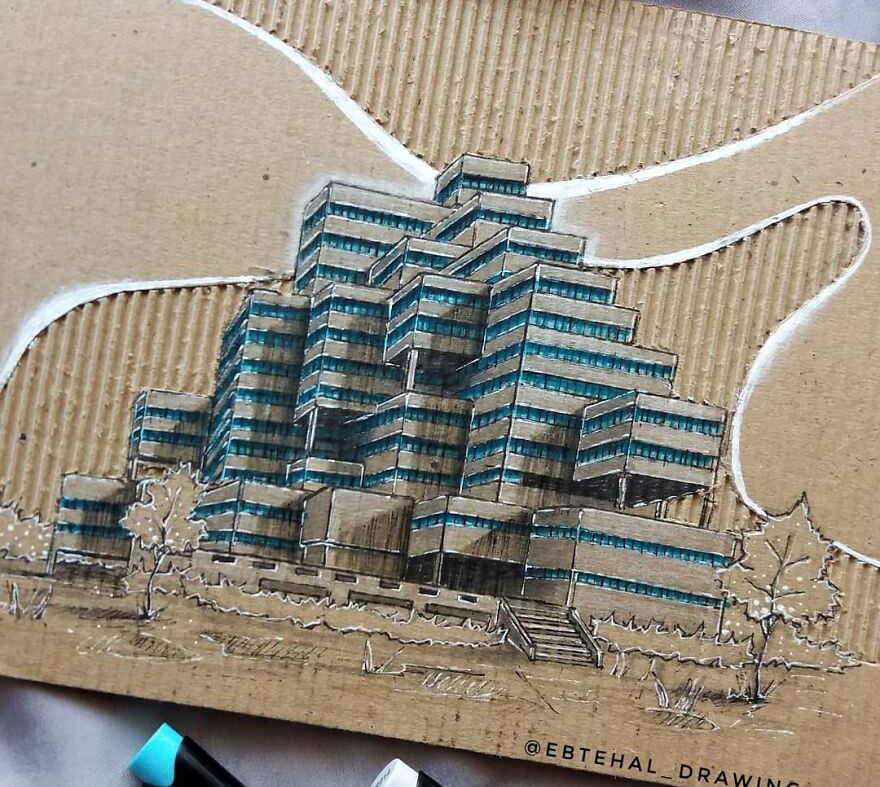 These Buildings Drawn On Pieces Of Cardboard To Create A 3D Effect By A ...