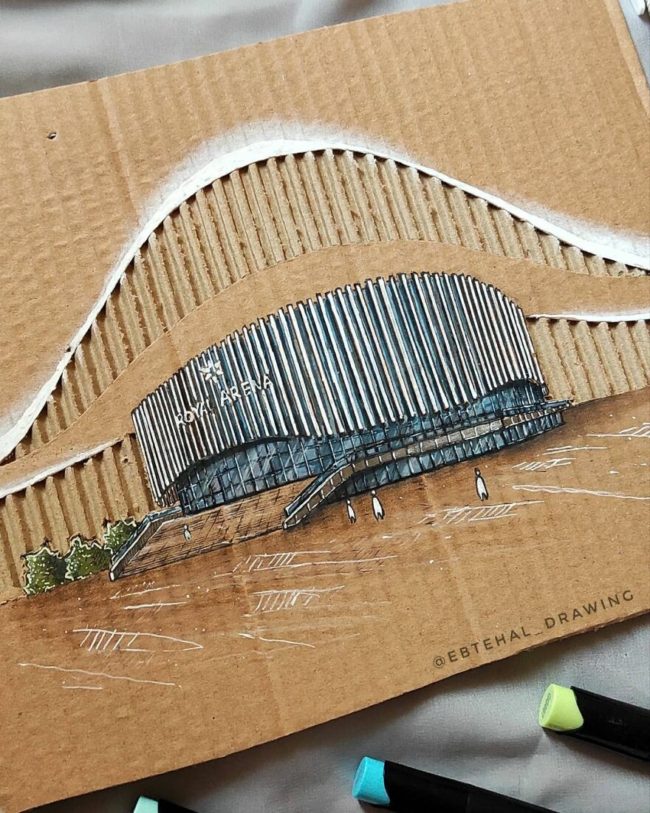 These Buildings Drawn On Pieces Of Cardboard To Create A 3D Effect By A ...