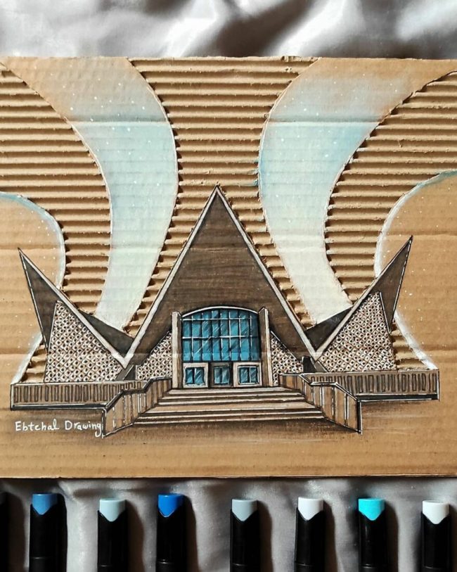 These Buildings Drawn On Pieces Of Cardboard To Create A 3D Effect By A ...