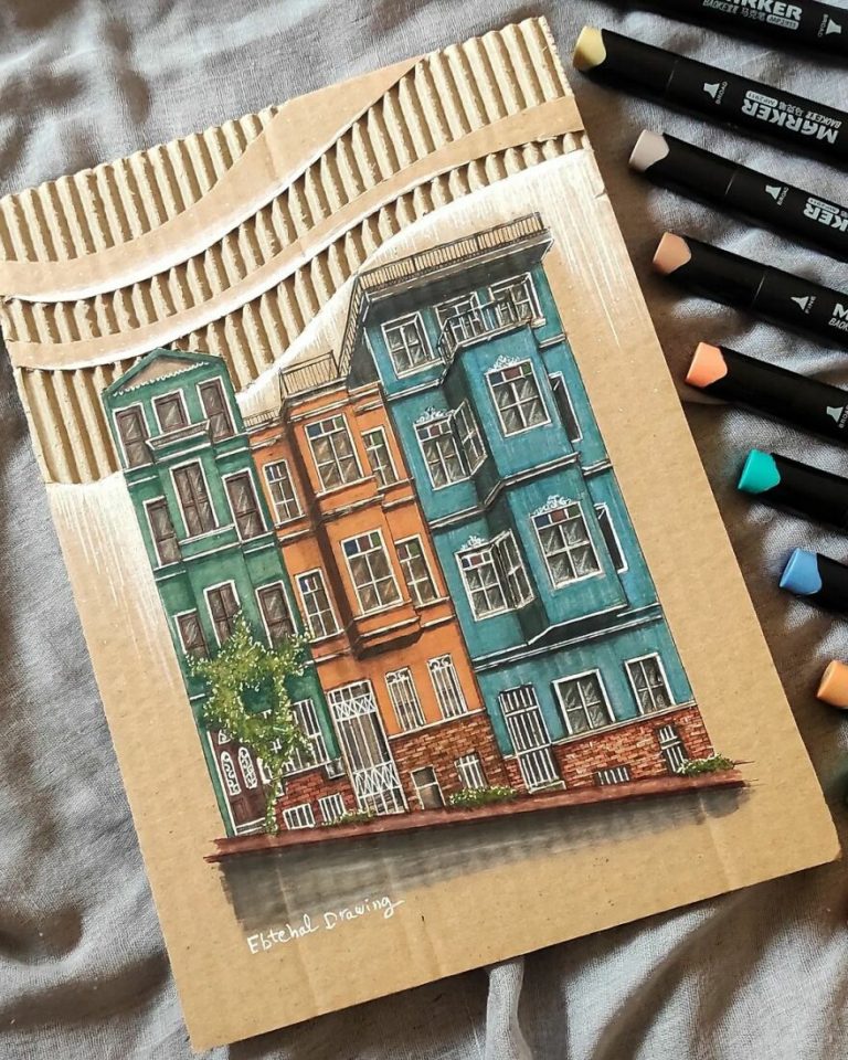 These Buildings Drawn On Pieces Of Cardboard To Create A 3D Effect By A ...