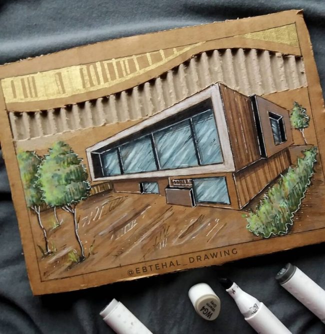 These Buildings Drawn On Pieces Of Cardboard To Create A 3D Effect By A ...