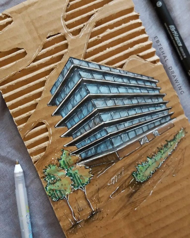 These Buildings Drawn On Pieces Of Cardboard To Create A 3D Effect By A ...