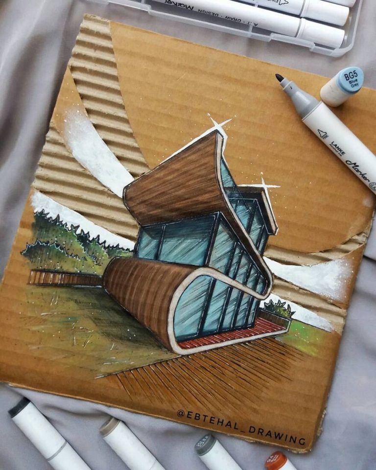 These Buildings Drawn On Pieces Of Cardboard To Create A 3D Effect By A ...