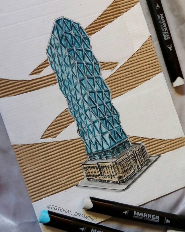 These Buildings Drawn On Pieces Of Cardboard To Create A 3D Effect By A ...