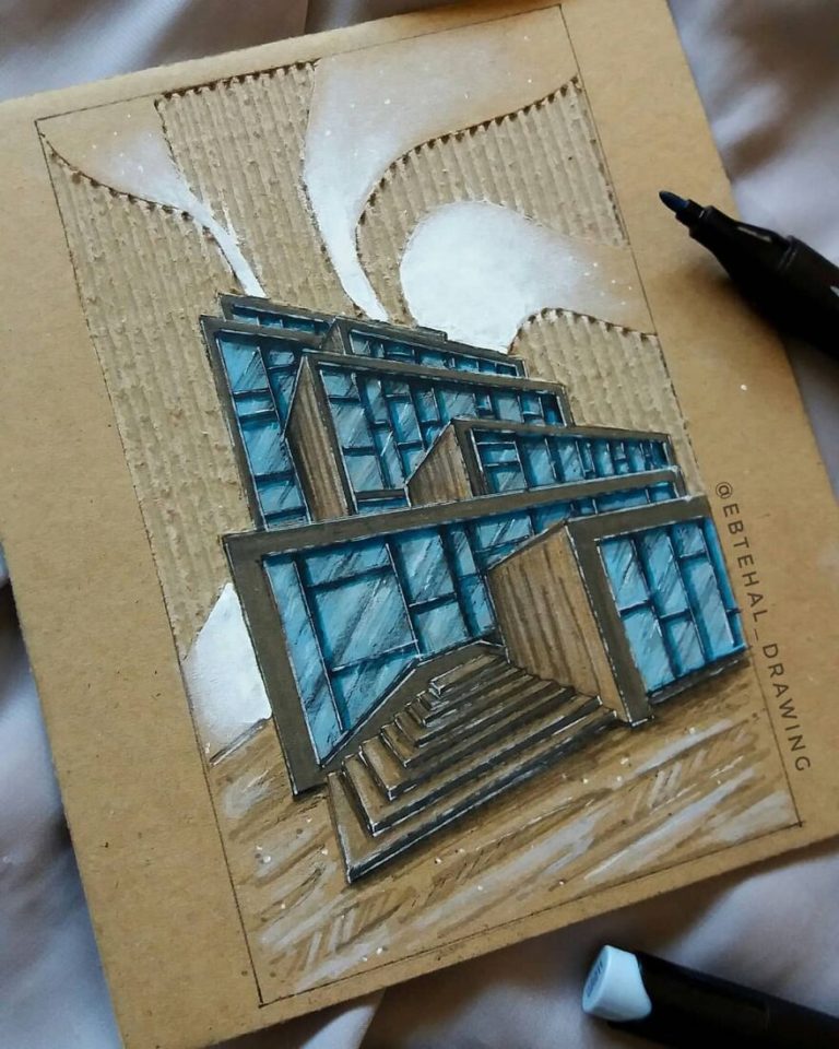 These Buildings Drawn On Pieces Of Cardboard To Create A 3D Effect By A ...