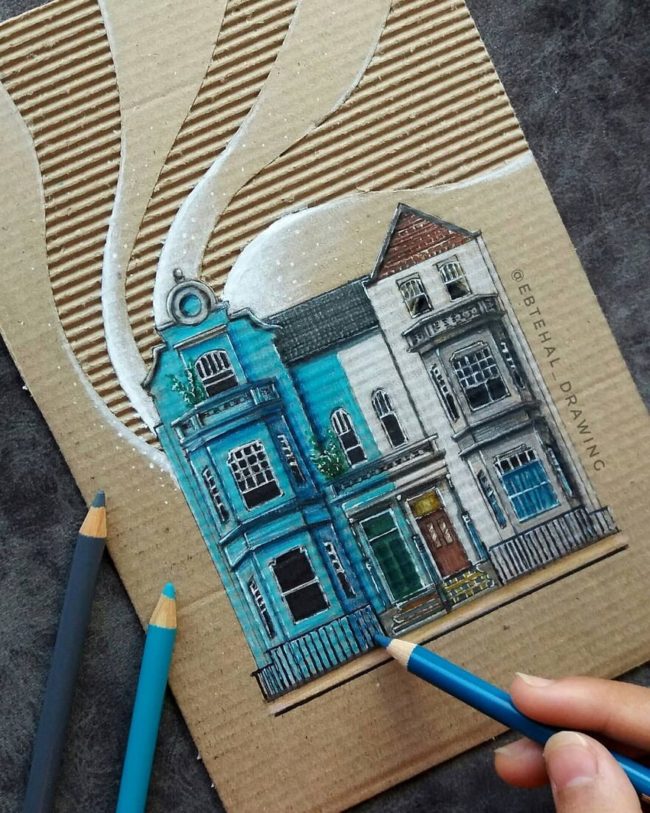 These Buildings Drawn On Pieces Of Cardboard To Create A 3D Effect By A ...