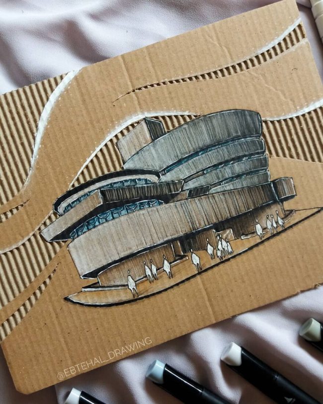 These Buildings Drawn On Pieces Of Cardboard To Create A 3D Effect By A ...