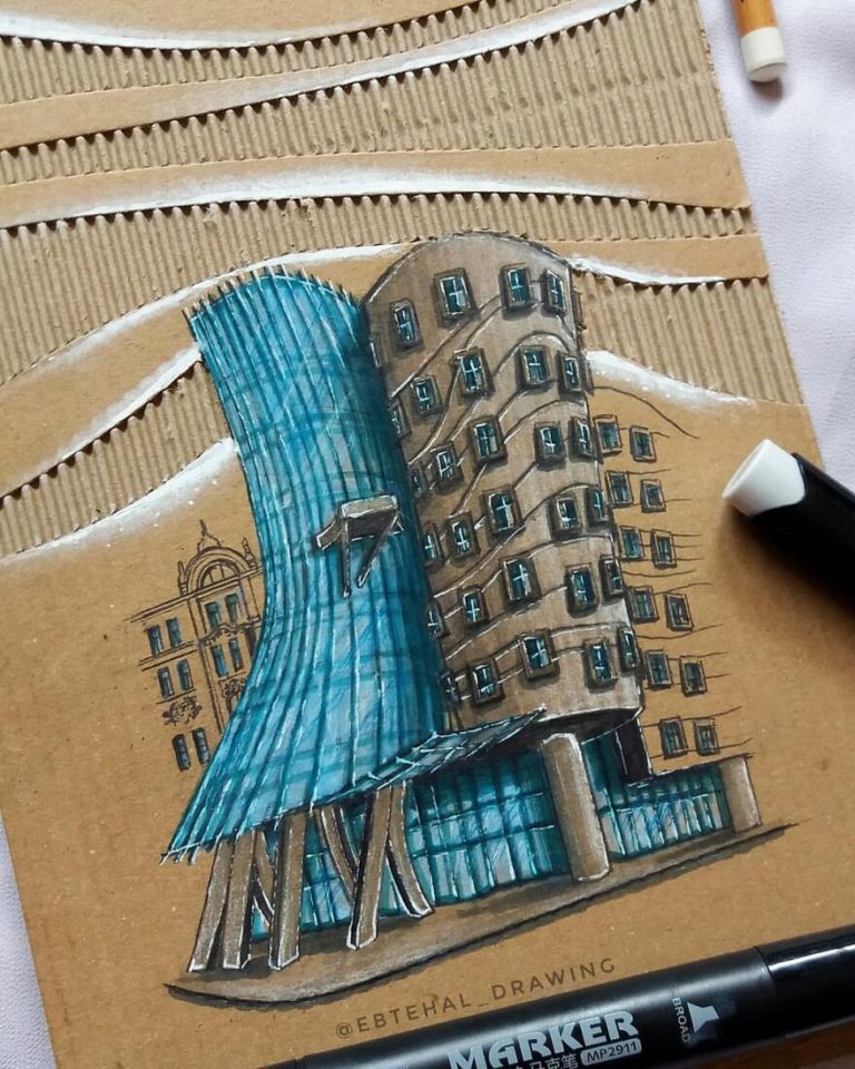 These Buildings Drawn On Pieces Of Cardboard To Create A 3D Effect By A ...