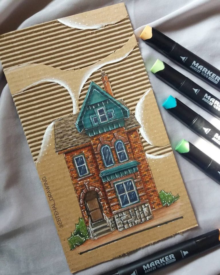 These Buildings Drawn On Pieces Of Cardboard To Create A 3D Effect By A ...