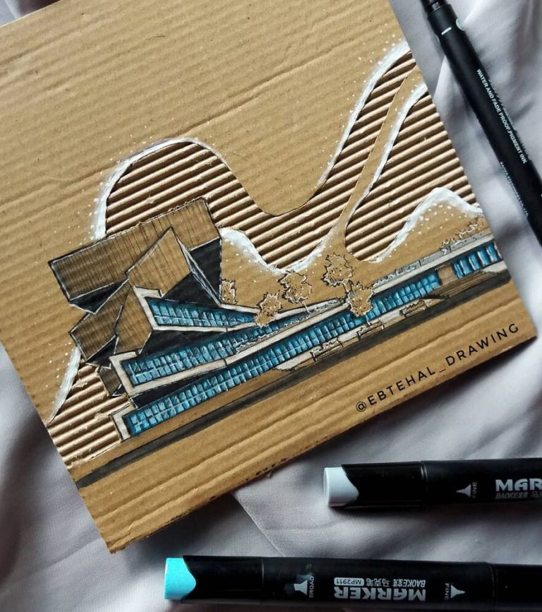 These Buildings Drawn On Pieces Of Cardboard To Create A 3D Effect By A ...