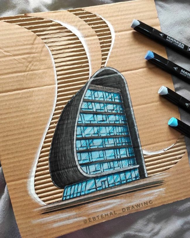 These Buildings Drawn On Pieces Of Cardboard To Create A 3D Effect By A ...