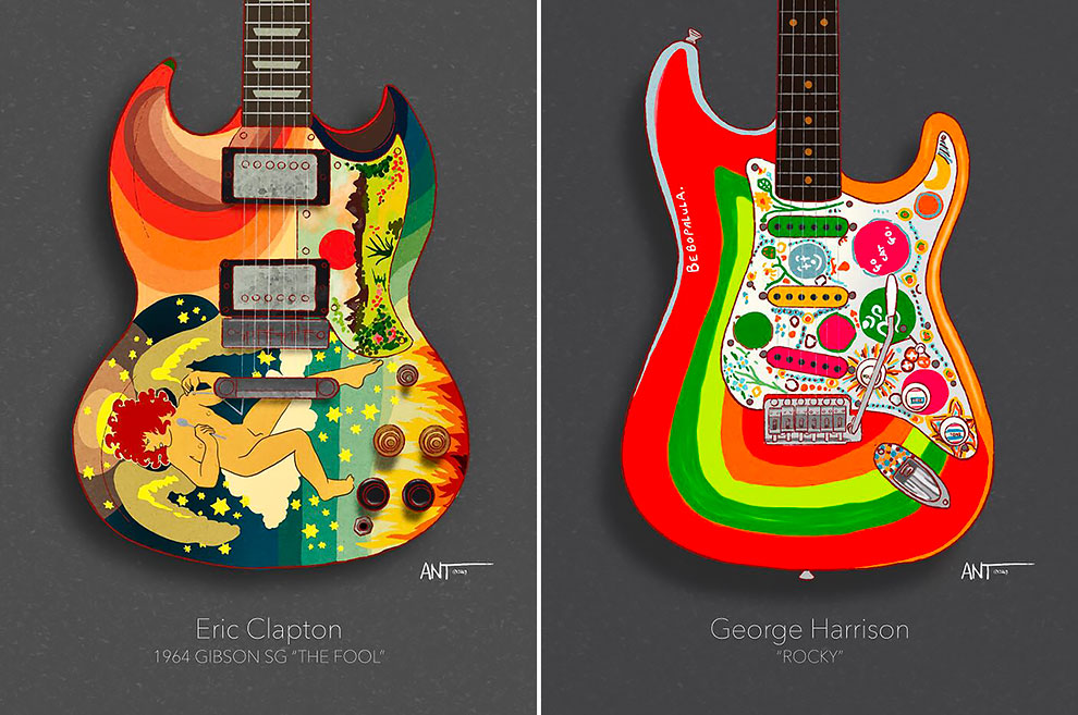 Iconic Guitars Of Famous Guitarists Brought To Life In Beautiful ...